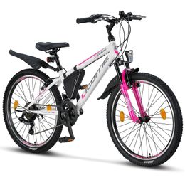 Licorne Bike Guide Premium Mountainbike in 20, 24 und 26 Zoll - Fahrrad f&uuml;r M&auml;dchen, Jungen, Herren und Damen - Shimano 21 Gang-Schaltung, Kinderfahrrad, Kinder Farbe:Wei&szlig;/Rosa;Zoll:24