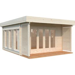 Palmako Gartenhaus Caroline, BxT: 434x544 cm, (Set), 14,5 m², mit Anbaudach und Fußboden im Gartenhaus, weiß