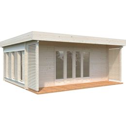Palmako Gartenhaus Caroline, BxT: 584x544 cm, (Set), 20,2 m², mit Anbaudach und Fußboden im Gartenhaus, weiß