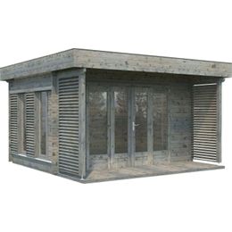 Palmako Gartenhaus Caroline, BxT: 434x430 cm, (Set), 10,2 m², mit Anbaudach und Fußboden im Gartenhaus, grau
