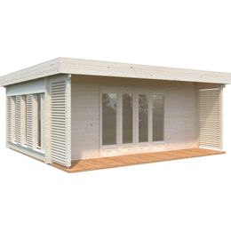 Palmako Gartenhaus Caroline, BxT: 584x544 cm, (Set), 20,2 m², mit Anbaudach und Fußboden im Gartenhaus, beige