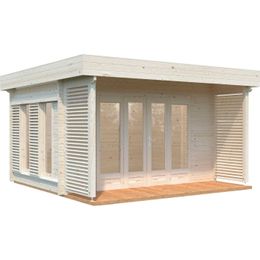 Palmako Gartenhaus Caroline, BxT: 434x430 cm, (Set), 10,2 m², mit Anbaudach und Fußboden im Gartenhaus, weiß