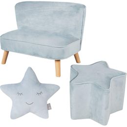 Roba® Kindersitzgruppe Lil Sofa, (Set, 3-tlg), bestehend aus Kindersofa, Kinderhocker und Dekokissen in Sternform, blau