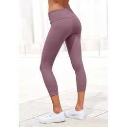 Lascana Caprileggings violett Gr. 32/34 für Damen. Mit Logodruck. Basic. Nachhaltig.