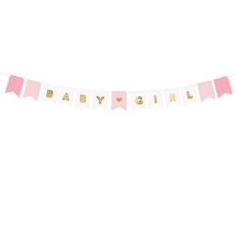 partydeco Wimpelkette, Girlande Banner Baby Girl 15x175cm weiß / rosa