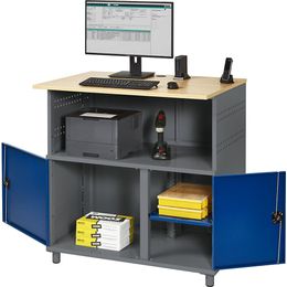 Rau PC-Tisch, mit Mitteltrennwand, anthrazit-metallic / enzianblau RAL 5010