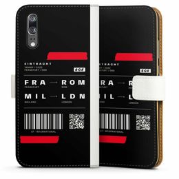 DeinDesign Handyhülle Fanartikel Flugticket Eintracht Frankfurt, Huawei P20 Hülle Handy Flip Case Wallet Cover Handytasche Leder, weiß