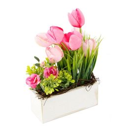 Gestecke Tulpen Wildrosen und Gras, my home, Höhe 26 cm, Im Topf, aus Holz, Blumendeko, rosa