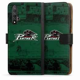 DeinDesign Handyhülle Logo Augsburger Panther Offizielles Lizenzprodukt, Huawei Nova 5T Hülle Handy Flip Case Wallet Cover Handytasche Leder, schwarz