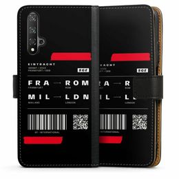 DeinDesign Handyhülle Fanartikel Flugticket Eintracht Frankfurt, Huawei Nova 5T Hülle Handy Flip Case Wallet Cover Handytasche Leder, schwarz