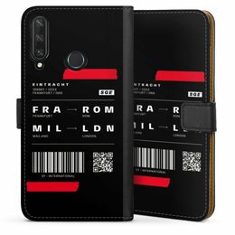 DeinDesign Handyhülle Fanartikel Flugticket Eintracht Frankfurt, Huawei Y6p Hülle Handy Flip Case Wallet Cover Handytasche Leder, schwarz