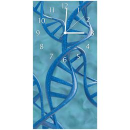 Wallario Wanduhr DNA-Strang in blau auf türkisem Hintergrund (Uhr aus Acryl), mit weißen Zeigern