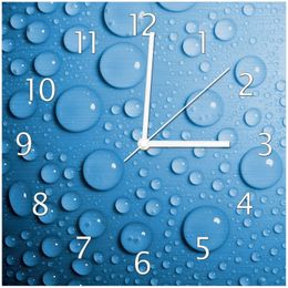 Wallario Wanduhr Wassertropfen auf Blau (Aluverbunduhr), mit weißen Zeigern