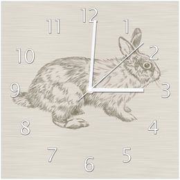 Wallario Wanduhr Hase als illustrierte Bleistiftzeichnung (Aluverbunduhr), gelb, mit weißen Zeigern