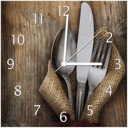 Wallario Wanduhr Besteck Set (Aluverbunduhr), braun, mit weißen Zeigern