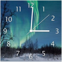Wallario Wanduhr Polarlicht in Schweden (Aluverbunduhr), grün, mit weißen Zeigern