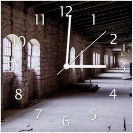 Wallario Wanduhr Altes Bauwerk - stillgelegte Fabrik (Aluverbunduhr), schwarz, mit weißen Zeigern