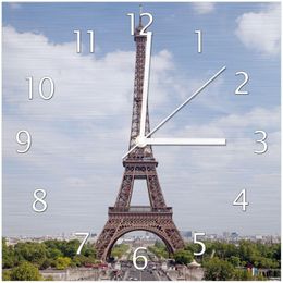 Wallario Wanduhr Eiffelturm in Paris (Aluverbunduhr), blau, mit weißen Zeigern