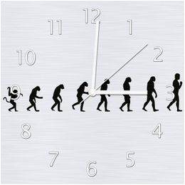 Wallario Wanduhr Evolution - Die Entwicklung des Menschen (Aluverbunduhr), schwarz, mit weißen Zeigern