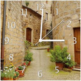 Wallario Wanduhr Weg durch die Altstadt - Toskana in Italien (Aluverbunduhr), gelb, mit weißen Zeigern