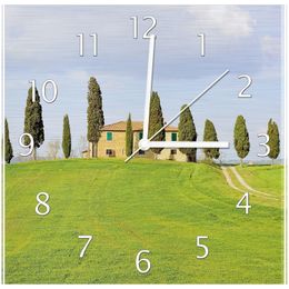 Wallario Wanduhr Villa auf einem Hügel in der Toskana (Aluverbunduhr), gelb, mit weißen Zeigern