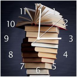 Wallario Wanduhr Bücherstapel (Aluverbunduhr), schwarz, mit weißen Zeigern