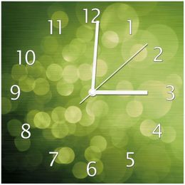 Wallario Wanduhr Abstrakte grüne Kreise grüne Lichtpunkte (Aluverbunduhr), schwarz, mit weißen Zeigern