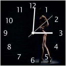 Wallario Wanduhr Sexy Frau im Dunkeln - Schatten, Silhouetten, Muskeln (Aluverbunduhr), schwarz, mit weißen Zeigern