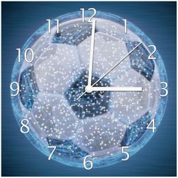 Wallario Wanduhr Fußball digital - Netzwerk in blau (Aluverbunduhr), schwarz, mit weißen Zeigern