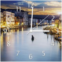 Wallario Wanduhr Canal Grande in Venedig am Abend mit untergehender Sonne (Aluverbunduhr), blau, mit weißen Zeigern