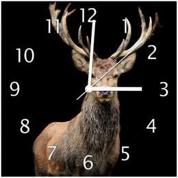 Wallario Wanduhr Stattlicher Rothirsch (Aluverbunduhr), schwarz, mit weißen Zeigern