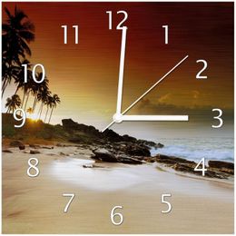 Wallario Wanduhr Sri Lanka - Palmenstrand mit Sonnenuntergang (Aluverbunduhr), schwarz, mit weißen Zeigern