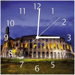 Wallario Wanduhr Italien bei Nacht - Kollosseum in Rom, beleuchtet am Abend (Aluverbunduhr), schwarz, mit weißen Zeigern