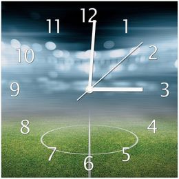 Wallario Wanduhr Fußball Stadion Mittellinie II (Aluverbunduhr), grün, mit weißen Zeigern