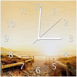 Wallario Wanduhr Strand in Südafrika II - Himmel in orange (Aluverbunduhr), gelb, mit weißen Zeigern