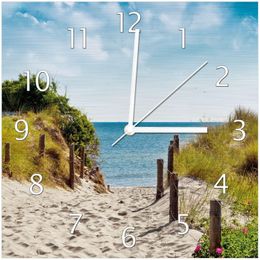 Wallario Wanduhr Auf dem Sandweg zum Strand (Aluverbunduhr), gelb, mit weißen Zeigern
