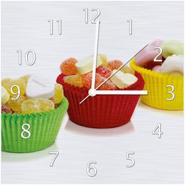 Wallario Wanduhr Sweets - Süßigkeiten-Muffins in der Küche (Aluverbunduhr), gelb, mit weißen Zeigern