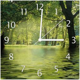 Wallario Wanduhr Idyllischer See im Wald bei Sonnenschein (Aluverbunduhr), gelb, mit weißen Zeigern