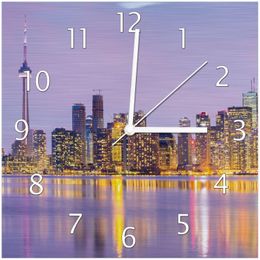 Wallario Wanduhr Toronto Skyline - Kanada am Abend (Aluverbunduhr), lila, mit weißen Zeigern