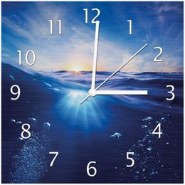 Wallario Wanduhr Wellen im Meer bei Sonnenuntergang (Aluverbunduhr), schwarz, mit weißen Zeigern