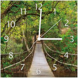 Wallario Wanduhr Hängebrücke im Urwald grüner Dschungel (Aluverbunduhr), gelb, mit weißen Zeigern