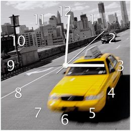 Wallario Wanduhr New York Yellow Taxi II (Aluverbunduhr), schwarz, mit weißen Zeigern