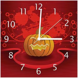 Wallario Wanduhr Geschnitzter Halloween-Kürbis im Comic Stil (Aluverbunduhr), schwarz, mit weißen Zeigern