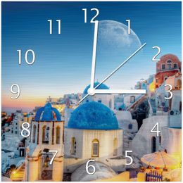 Wallario Wanduhr Urlaub auf Santorini (Aluverbunduhr), blau, mit weißen Zeigern