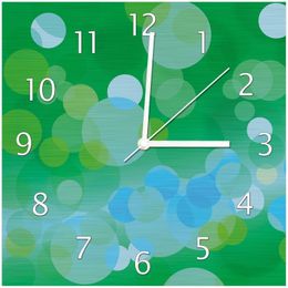 Wallario Wanduhr Grüne und blaue Kreise - harmonisches Muster (Aluverbunduhr), mit weißen Zeigern