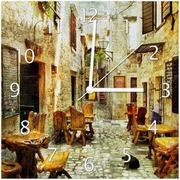 Wallario Wanduhr Italienische kleine Gasse (Aluverbunduhr), gelb, mit weißen Zeigern