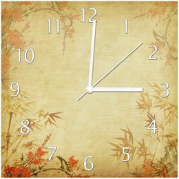 Wallario Wanduhr Herbststimmung alter Papyrus mit Herbstmotiven (Aluverbunduhr), gelb, mit weißen Zeigern