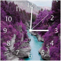 Wallario Wanduhr Fluss in lilafarbener Schlucht (Aluverbunduhr), rosa, mit weißen Zeigern