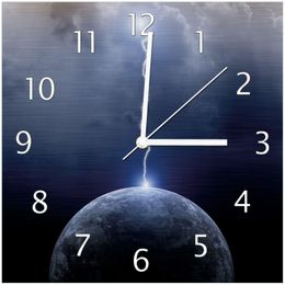 Wallario Wanduhr Gewitter über der Erde (Aluverbunduhr), schwarz, mit weißen Zeigern