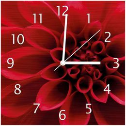 Wallario Wanduhr Rote Dahlienblüte in Nahaufnahme (Aluverbunduhr), schwarz, mit weißen Zeigern